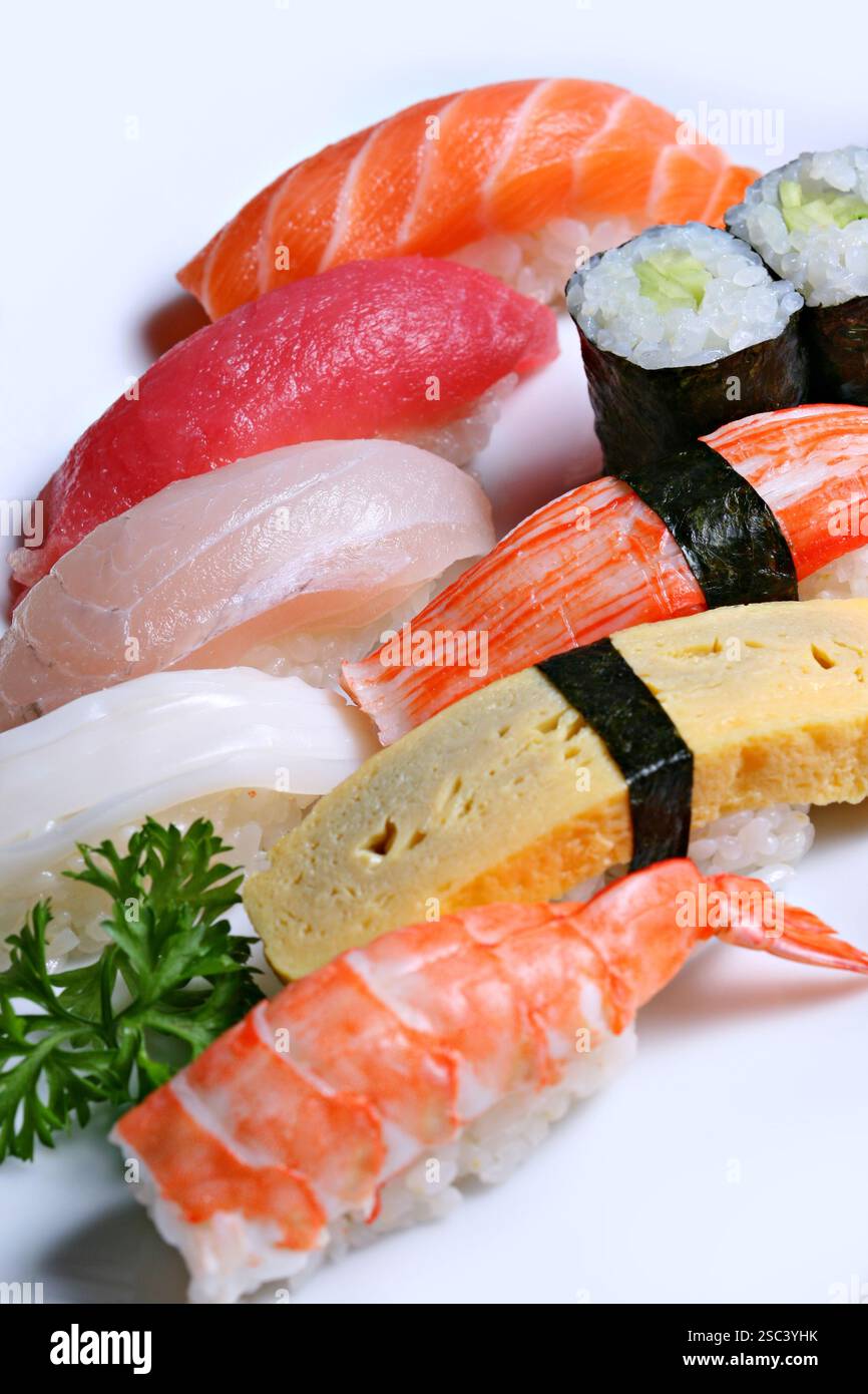 Sushi Moriawase (Mixed Sushi Platter) isolated on white background ...