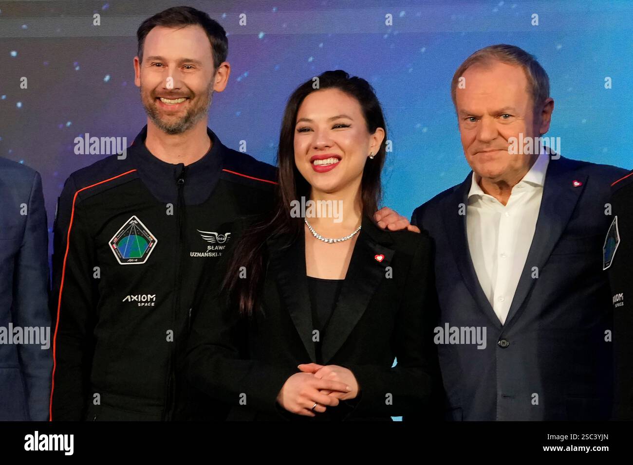 Polish astronaut Slawosz Uznanski-Wisniewski , left, with his wife Aleksandra Uznanska ...