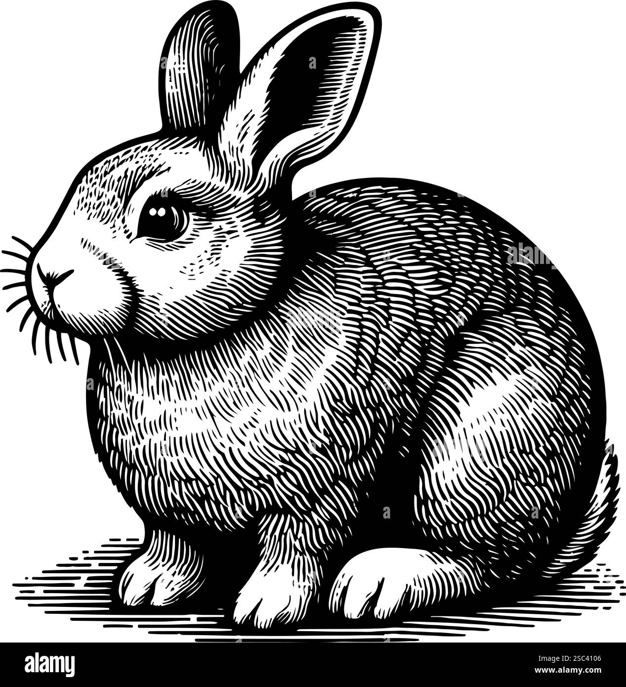 Softly Textured Rabbit: A Black and White Illustration of Wildlife ...