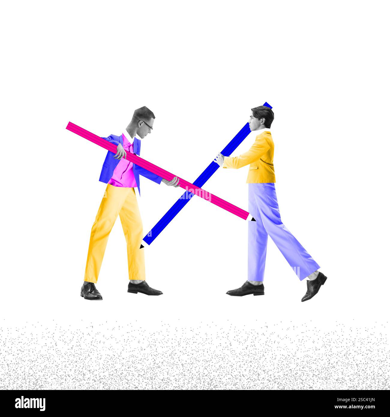 Creative collaboration. Two men with pencils engaged in dynamic ...