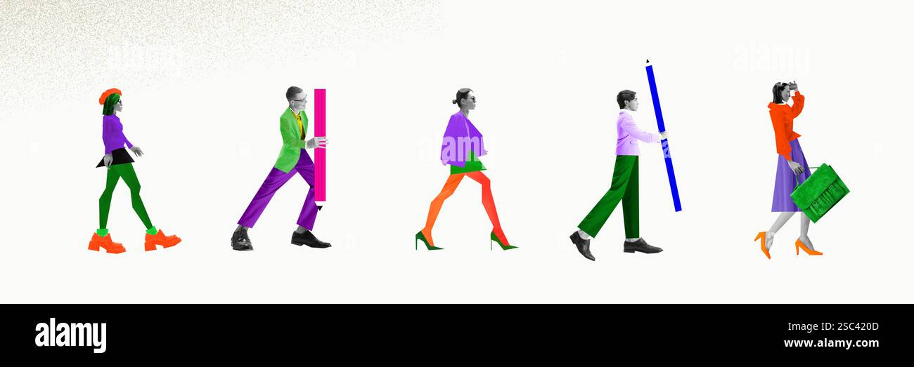 Diverse group carries digital tools, illustrating dynamic process of ...