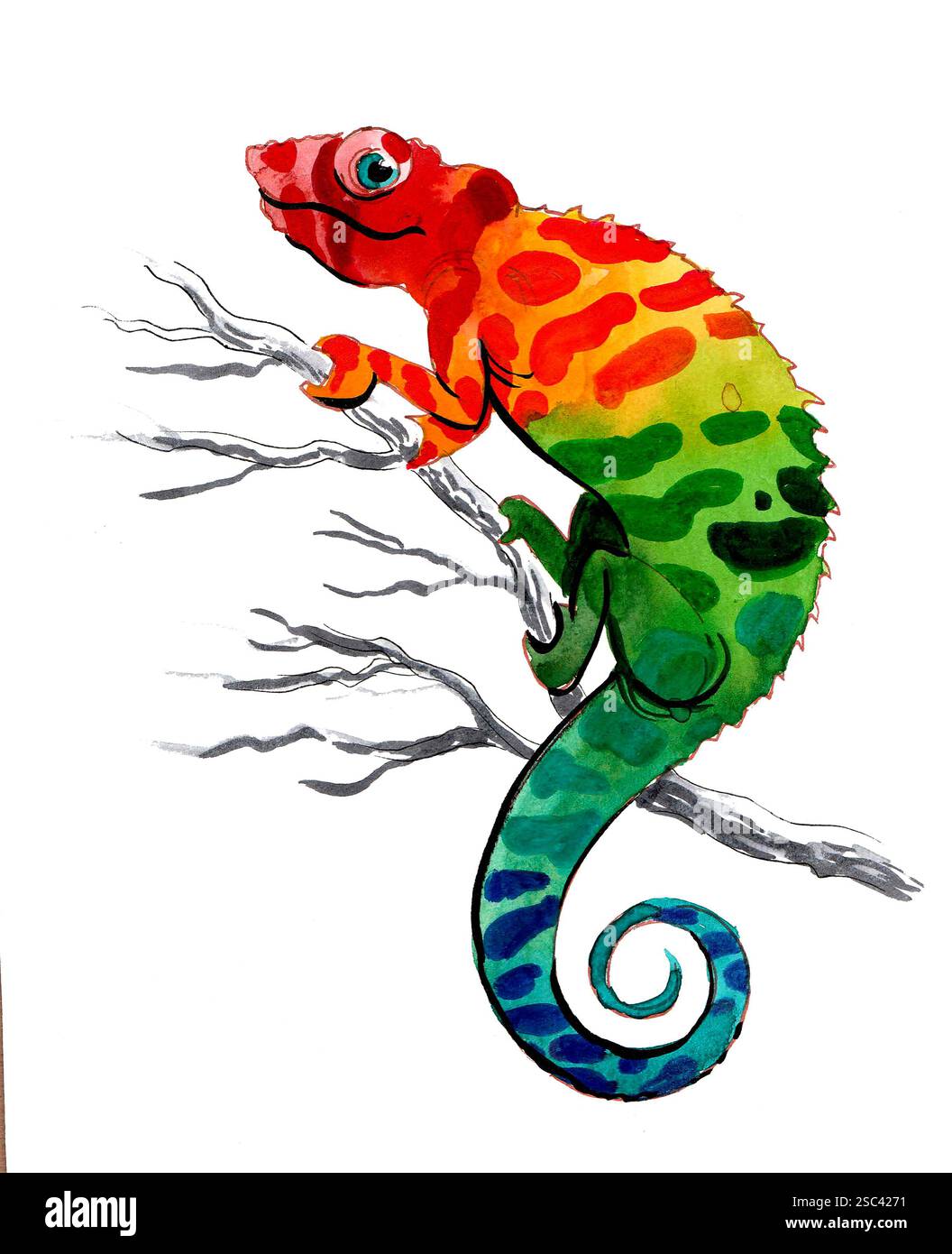 Chameleon animal. Hand drawn watercolour illustration Stock Photo - Alamy