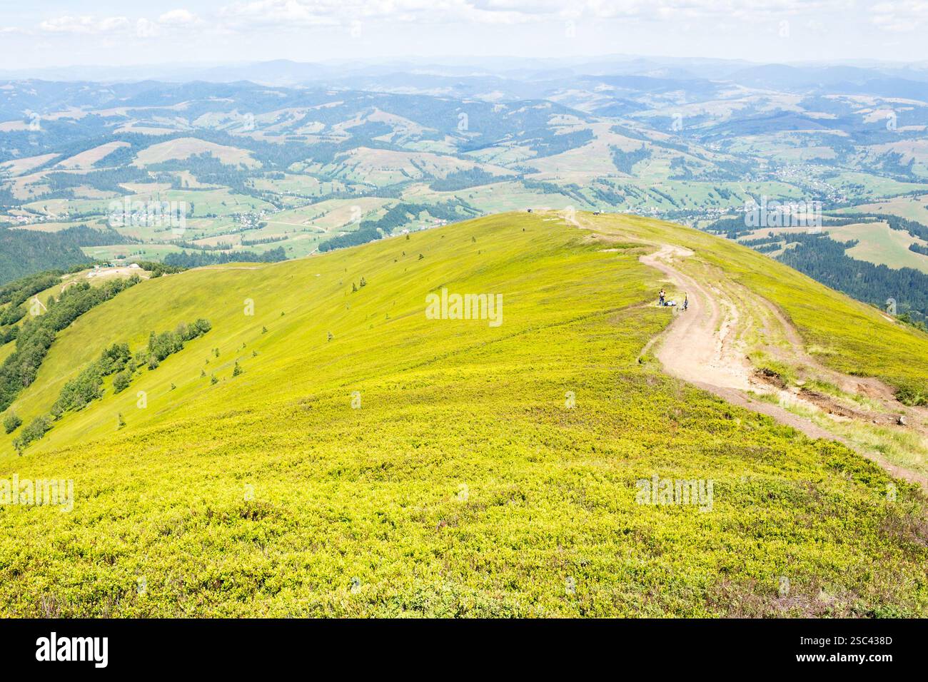 scenery with hiking path in summer. wonderful alpine meadow. beautiful ...