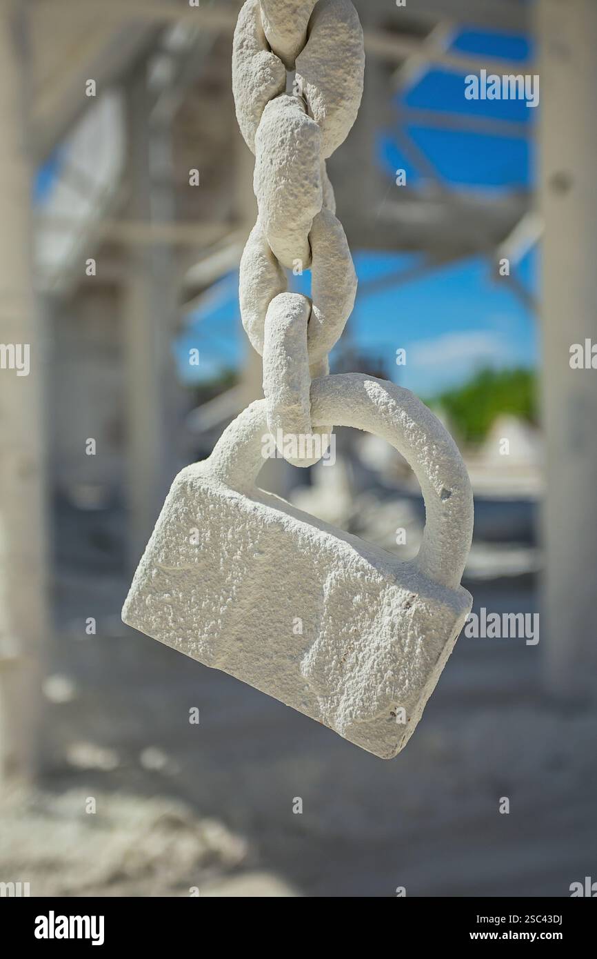 Lock in white chalk dust close-up. Urban civilization details Stock ...