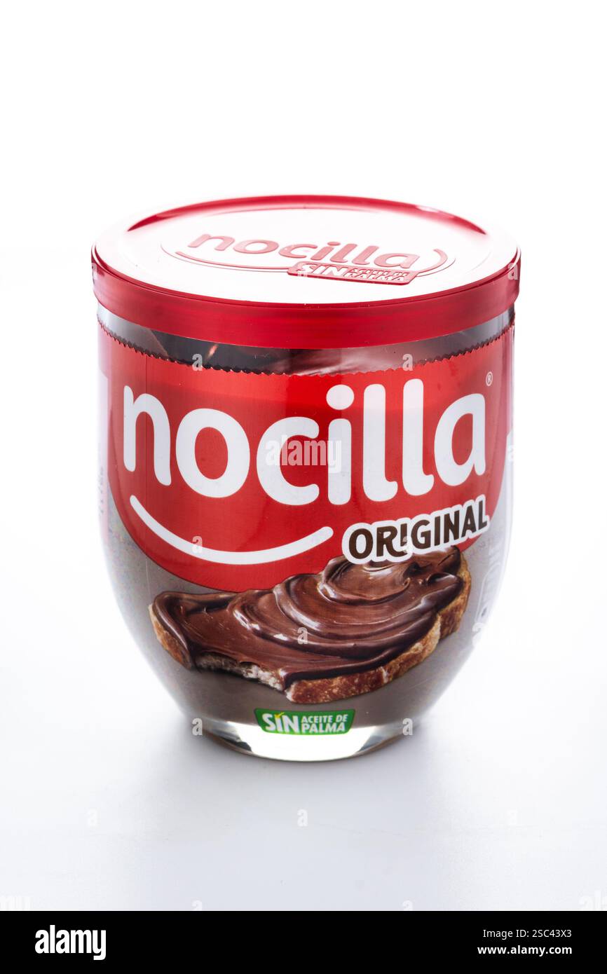 Nocilla brand cocoa cream jar isolated on white background Stock Photo ...
