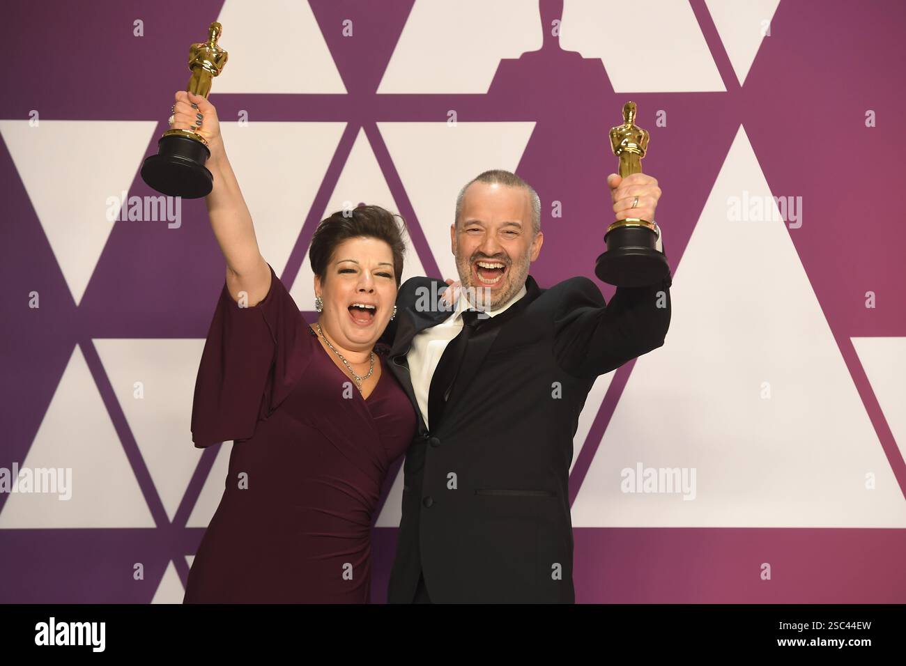Nina Harstone and John Warhurst in the press room during the 91st ...