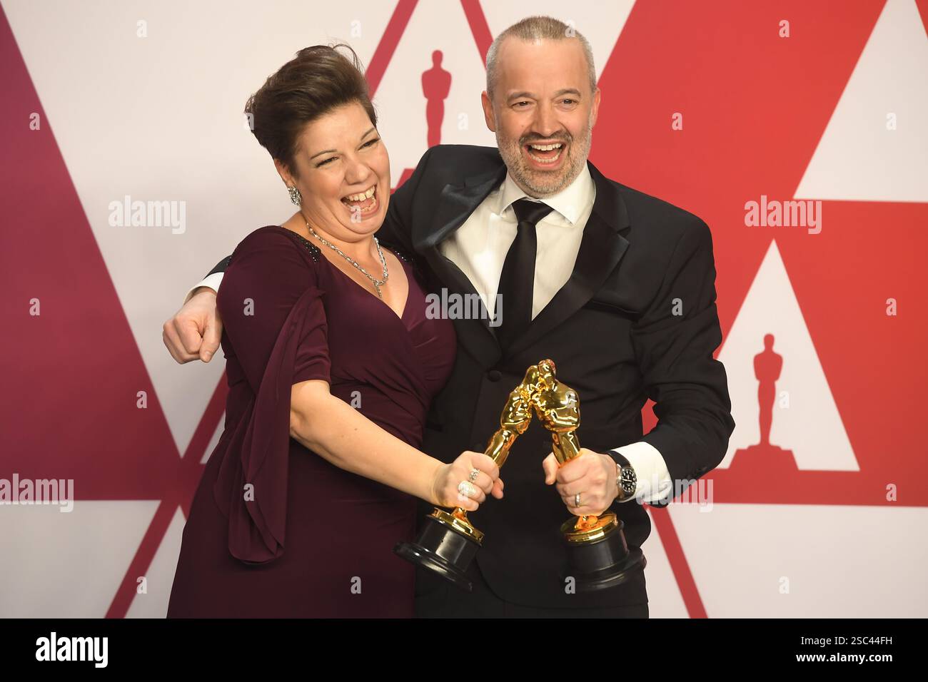 Nina Harstone and John Warhurst in the press room during the 91st ...