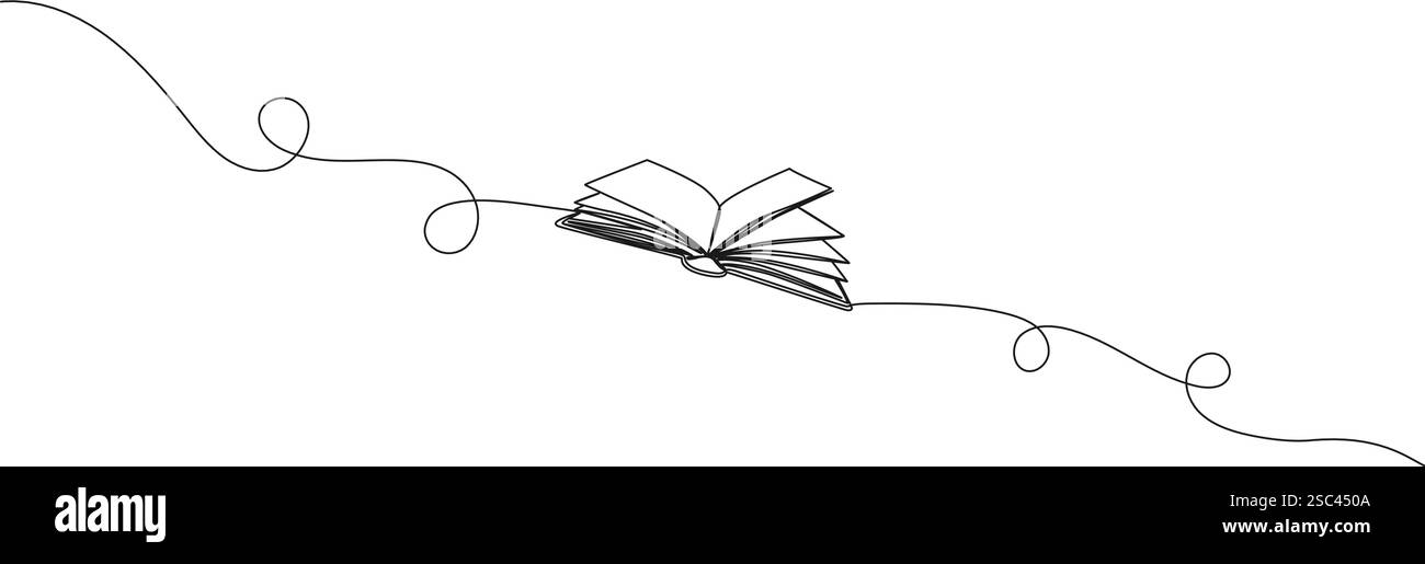 continuous line drawing of open book or diary, line art vector ...