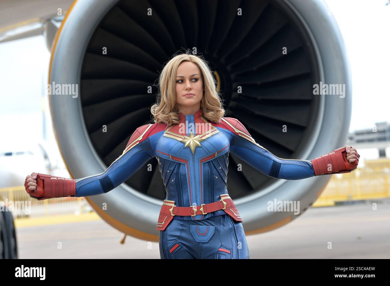 Thomas Cook Airlines Manchester Airport A Captain Marvel wax figure is ...