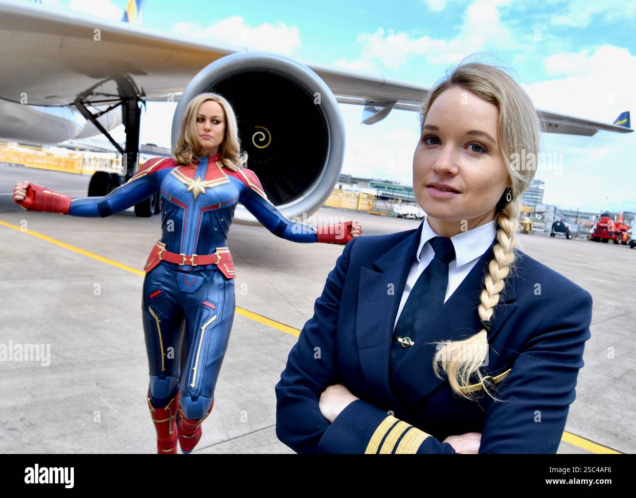 Thomas Cook Airlines Manchester Airport A Captain Marvel wax figure is ...