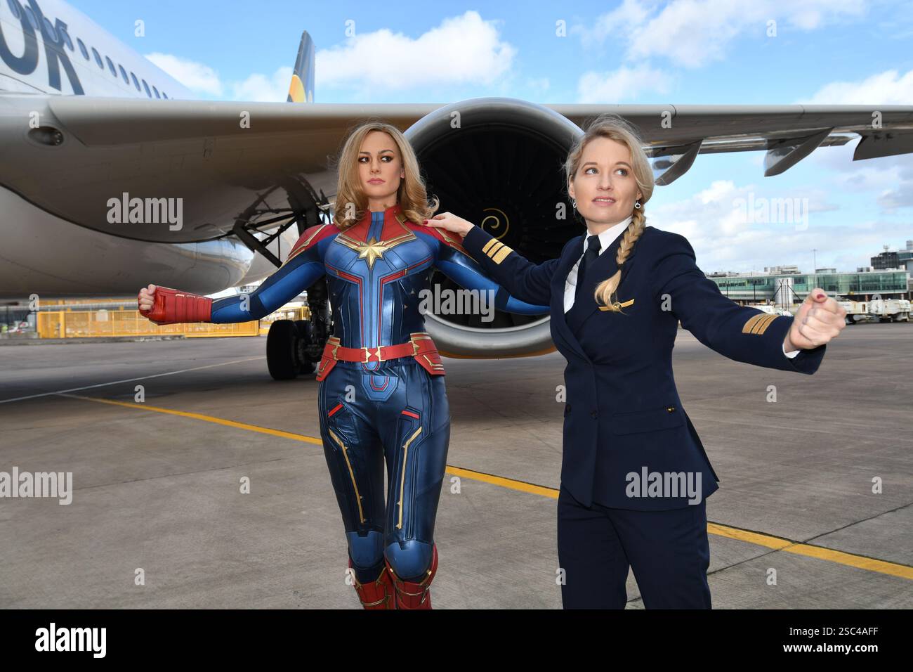 Thomas Cook Airlines Manchester Airport A Captain Marvel wax figure is ...