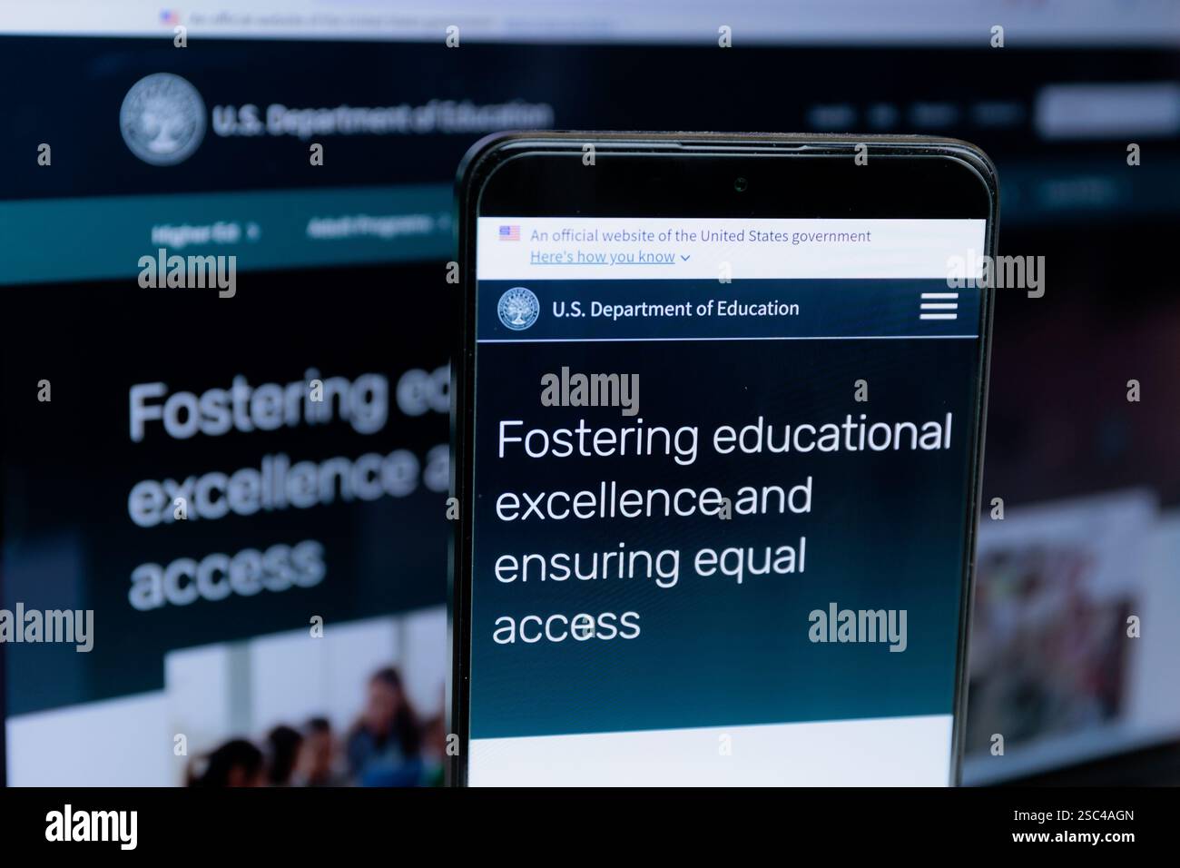 Screen displays the U.S. Department of Education website Stock Photo ...