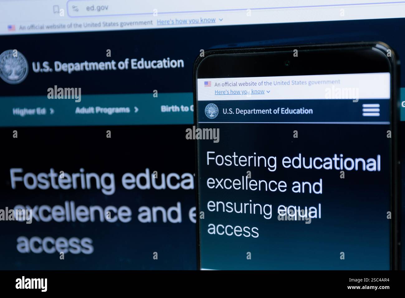 Screen displays the U.S. Department of Education website Stock Photo ...