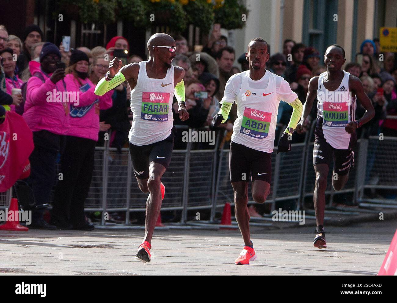 Mo Farah (winner), Bashir Abdi (second) and Daniel Wanjiru (third ...