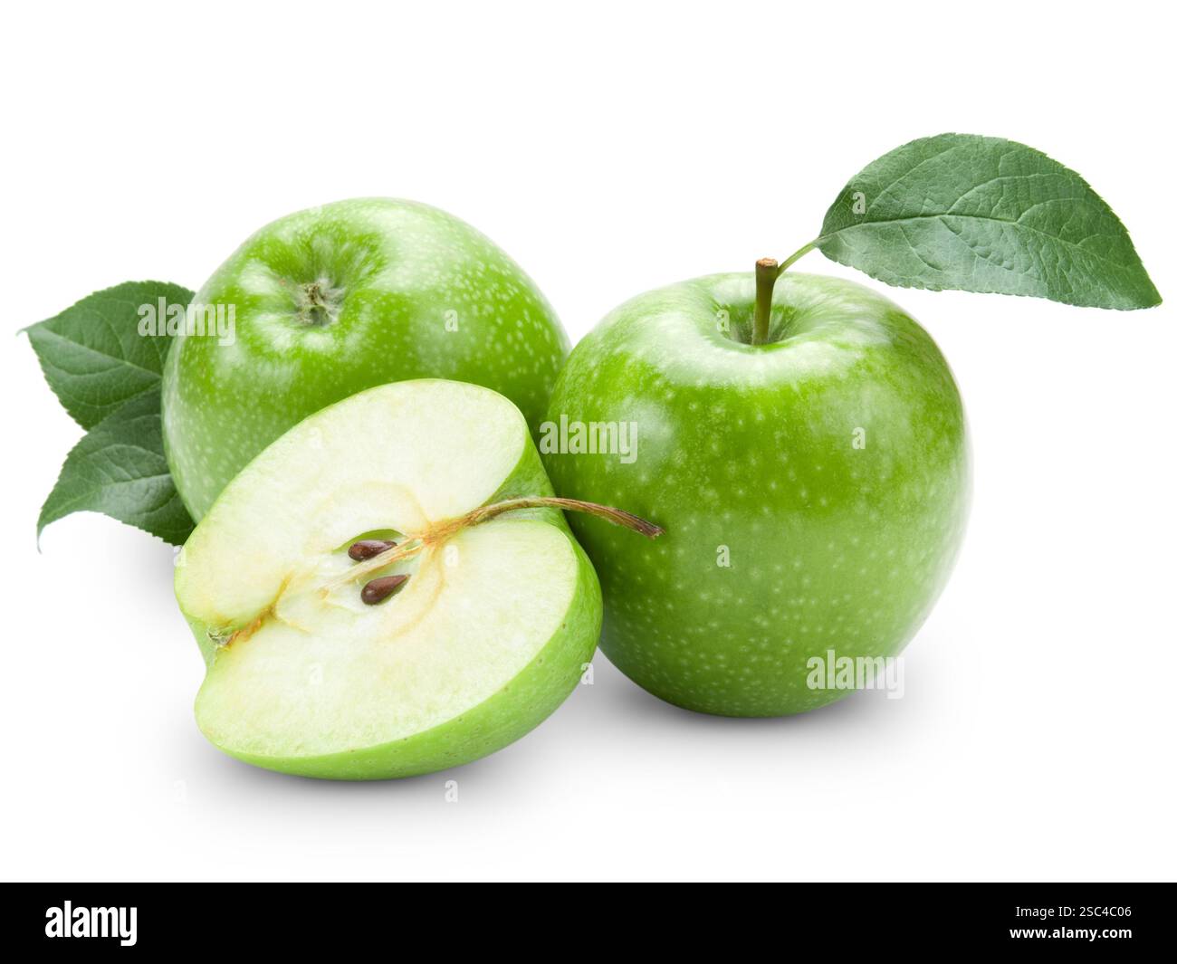Green apples and half of apple Isolated on a white background Stock ...