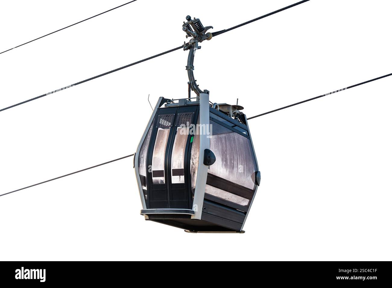 The cable cabin in the air on a white background. The cable car is ...