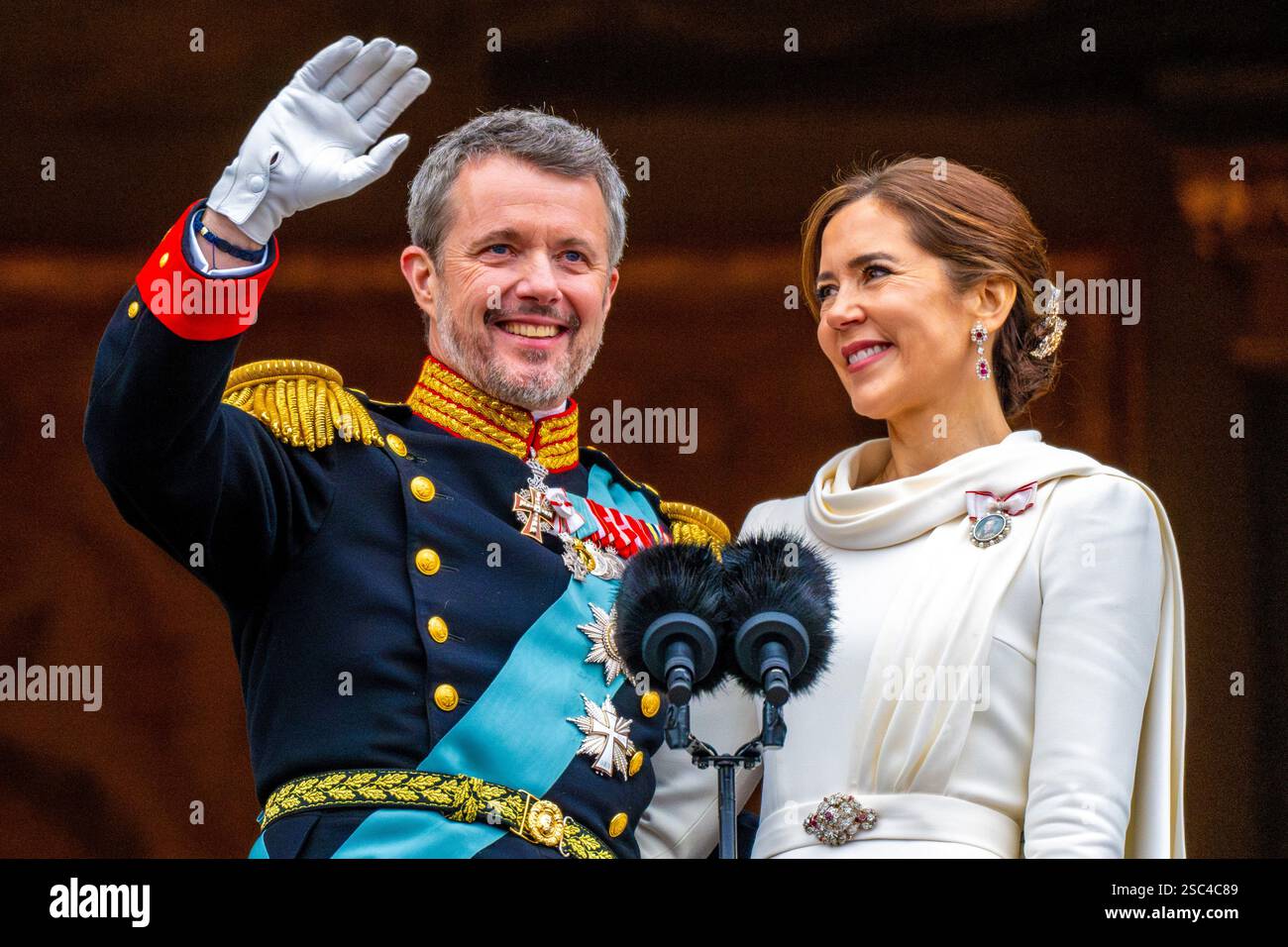 Copenhagen, Denmark. 14th Jan, 2024. Queen Mary of Denmark with King Frederik X, Crown Prince ...