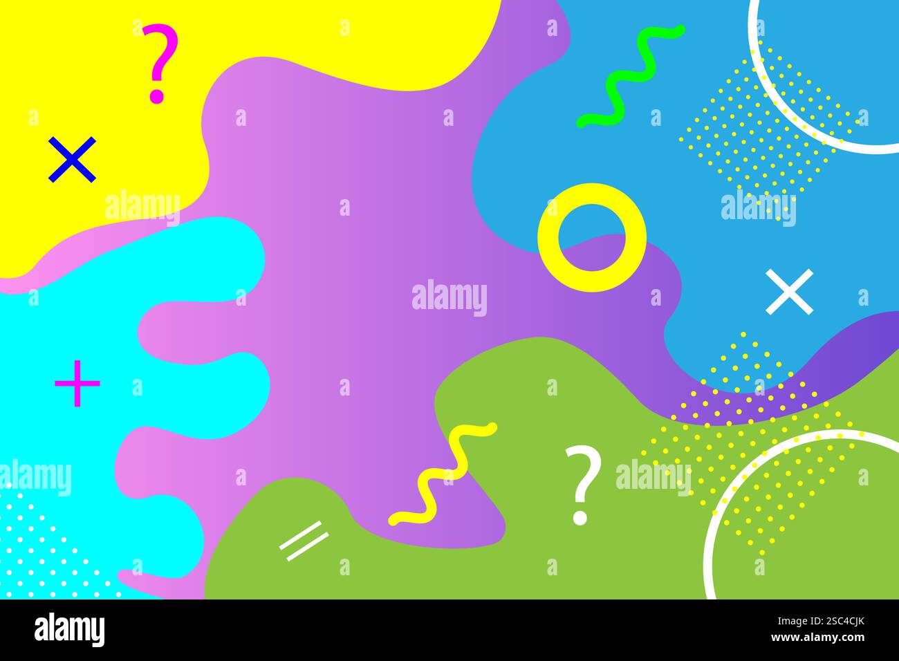 abstract colorful background with circles, pluses and squares, question ...