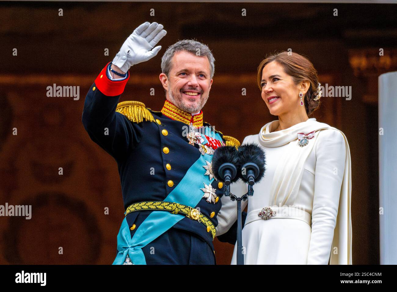 Copenhagen, Denmark. 14th Jan, 2024. Queen Mary of Denmark with King Frederik X, Crown Prince ...