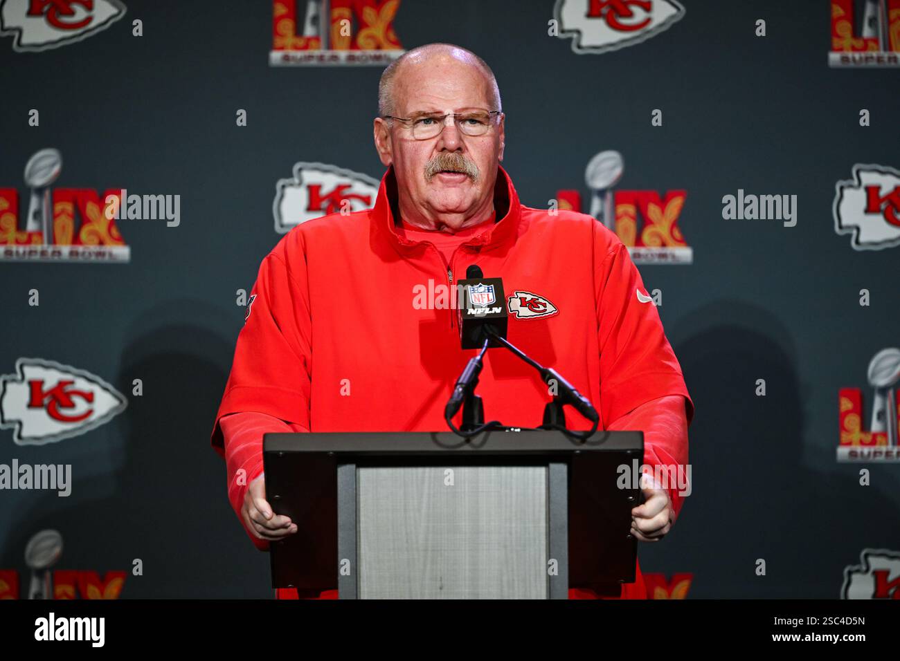 Kansas City Chiefs Head Coach Andy Reid speaks to members of the media ...