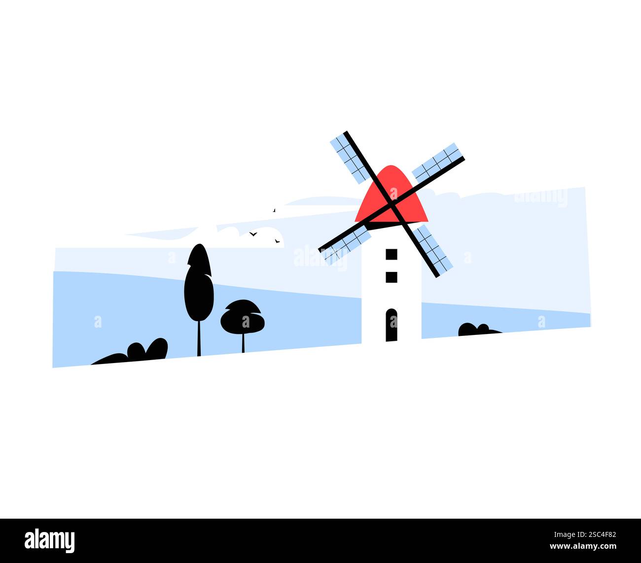 Windmill in Flat Vector Illustration Symbolizing Renewable Energy ...