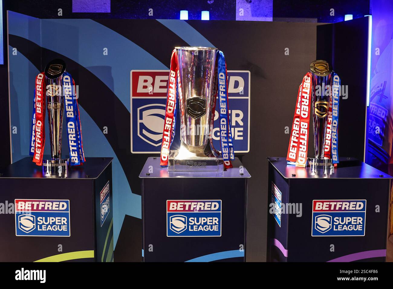The Betfred Super League trophies during the 2025 Betfred Super League ...