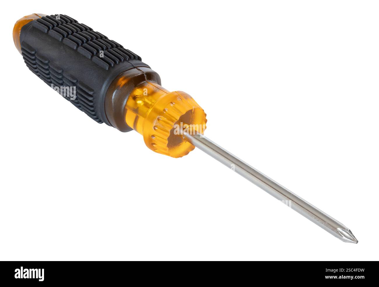 Isolated cross head screwdriver that has a transparent yellow handle ...