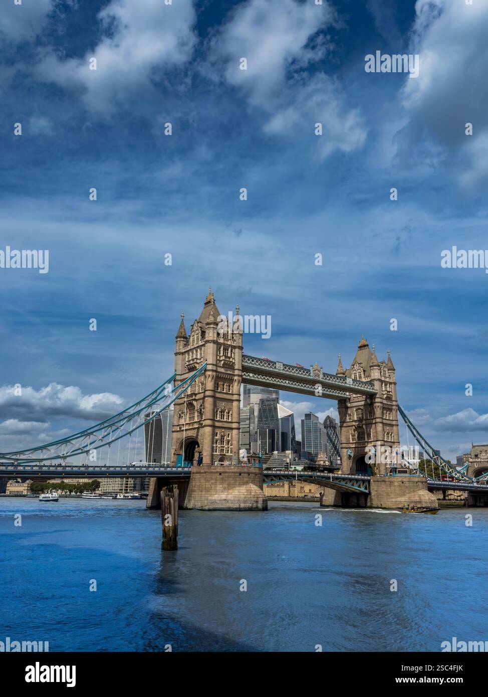The Tower Bridge over the Thames river in London, England, in summer ...