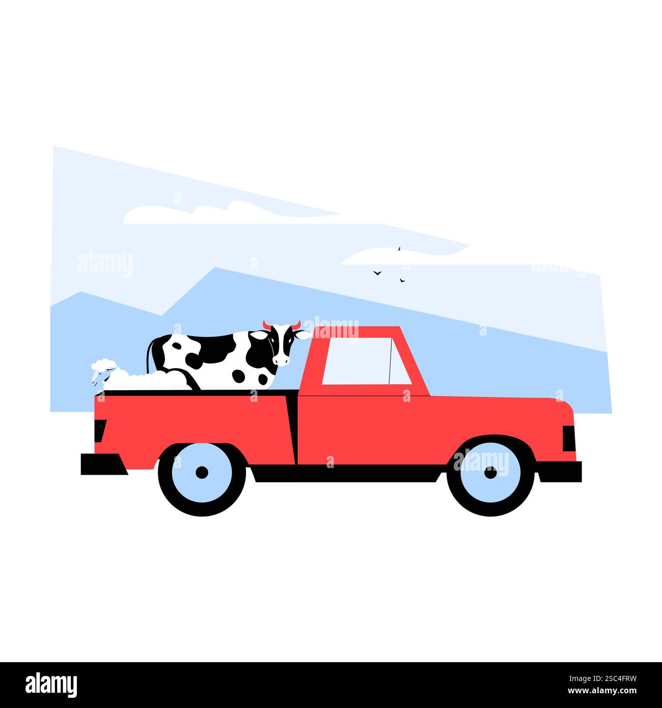 Cow In Pickup Truck In Flat Vector Illustration Symbolizing Cattle ...