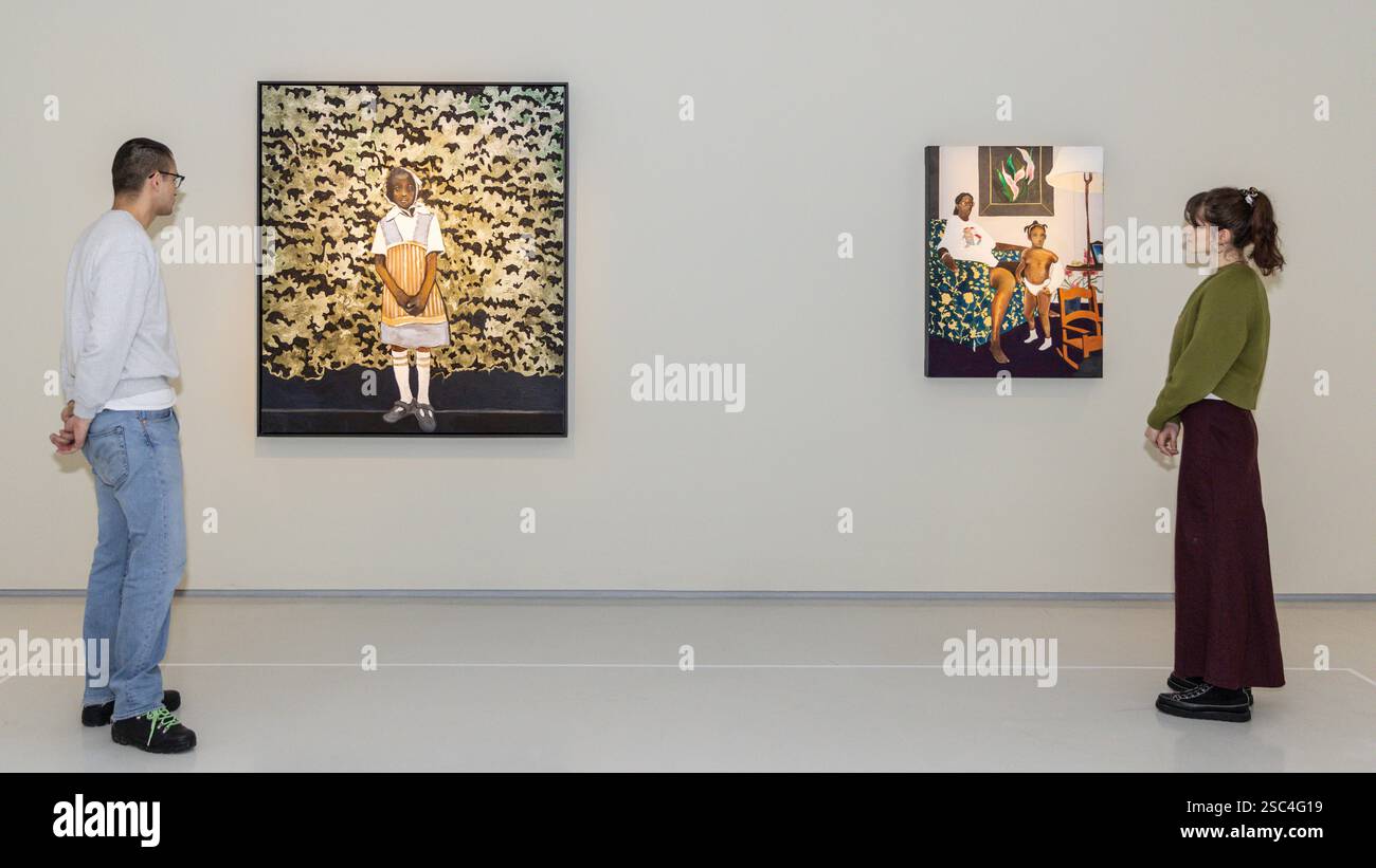 London, UK. 05th Feb, 2025. Exhibition staff with Noah Davis, Mary Jane ...