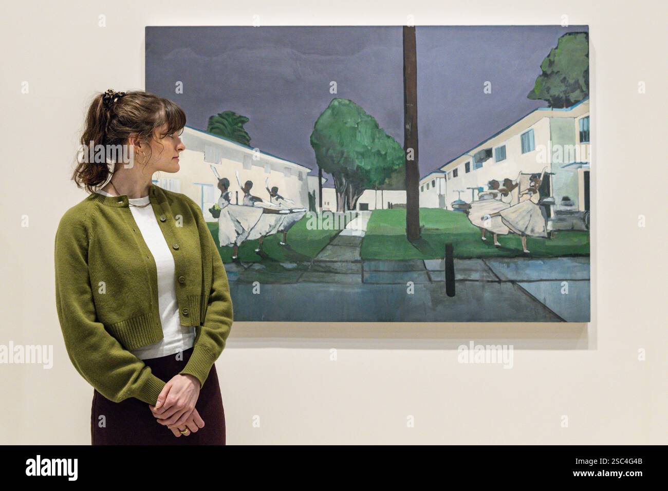 London, UK, 05th Feb 2025. Exhibition staff with Noah Davis, Pueblo del Rio: Arabesque, 2014 ...