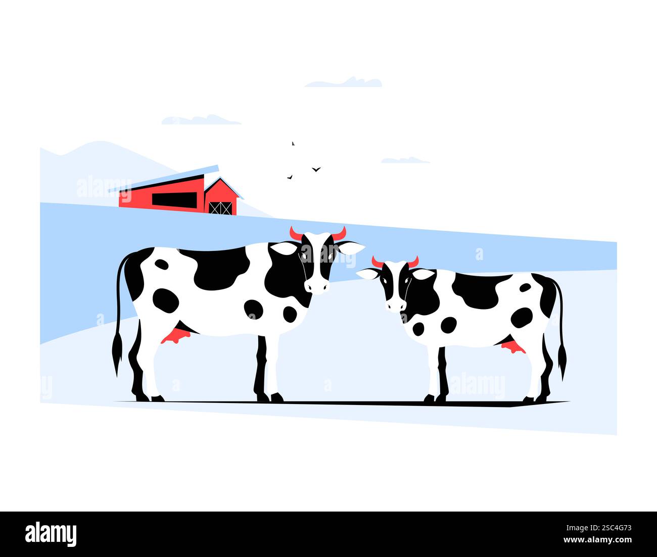 Two Holstein Cows in Flat Vector Illustration Symbolizing Dairy Farming, Animal Husbandry, and ...