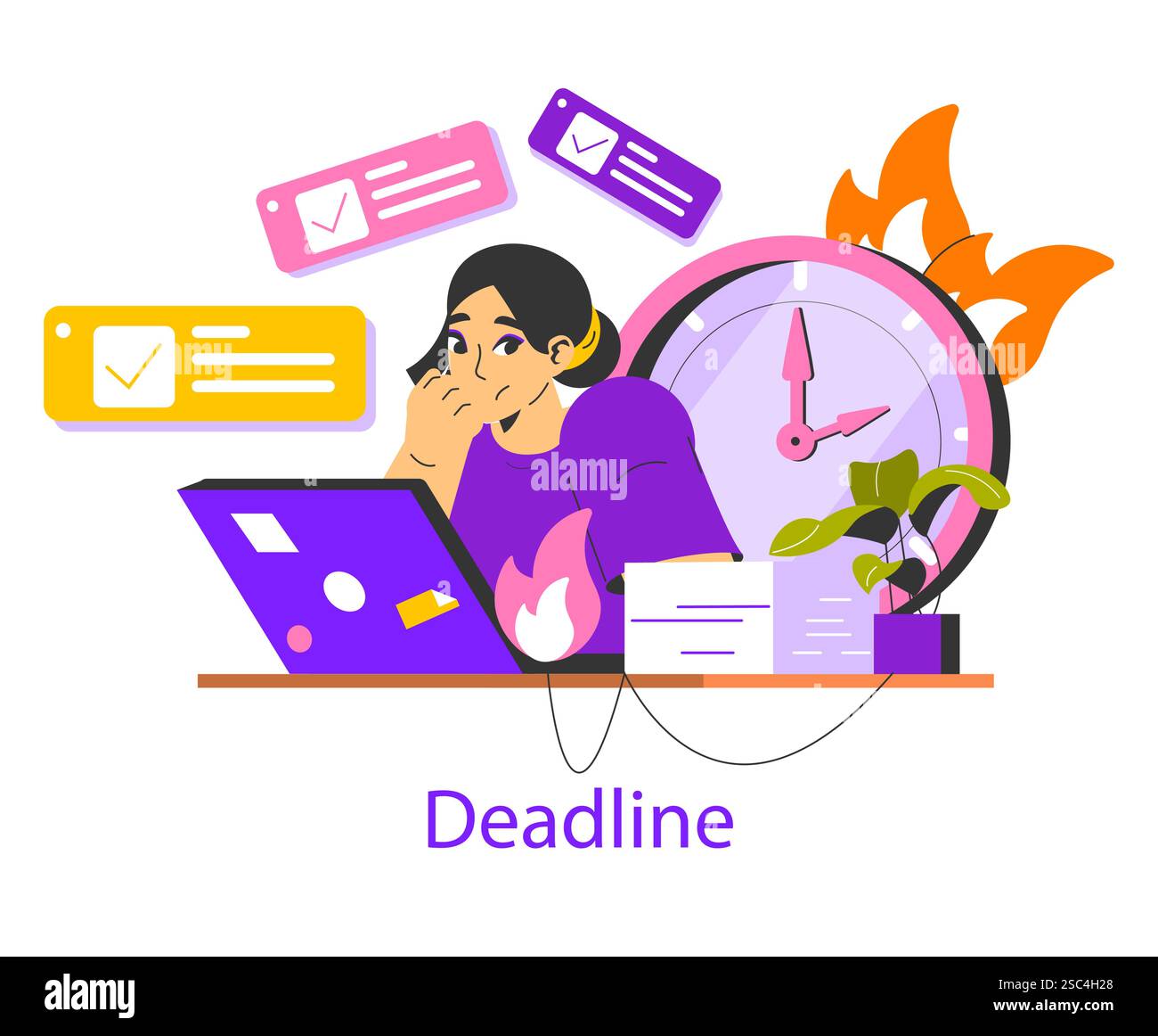Time Management illustration. A person focuses on a deadline while ...