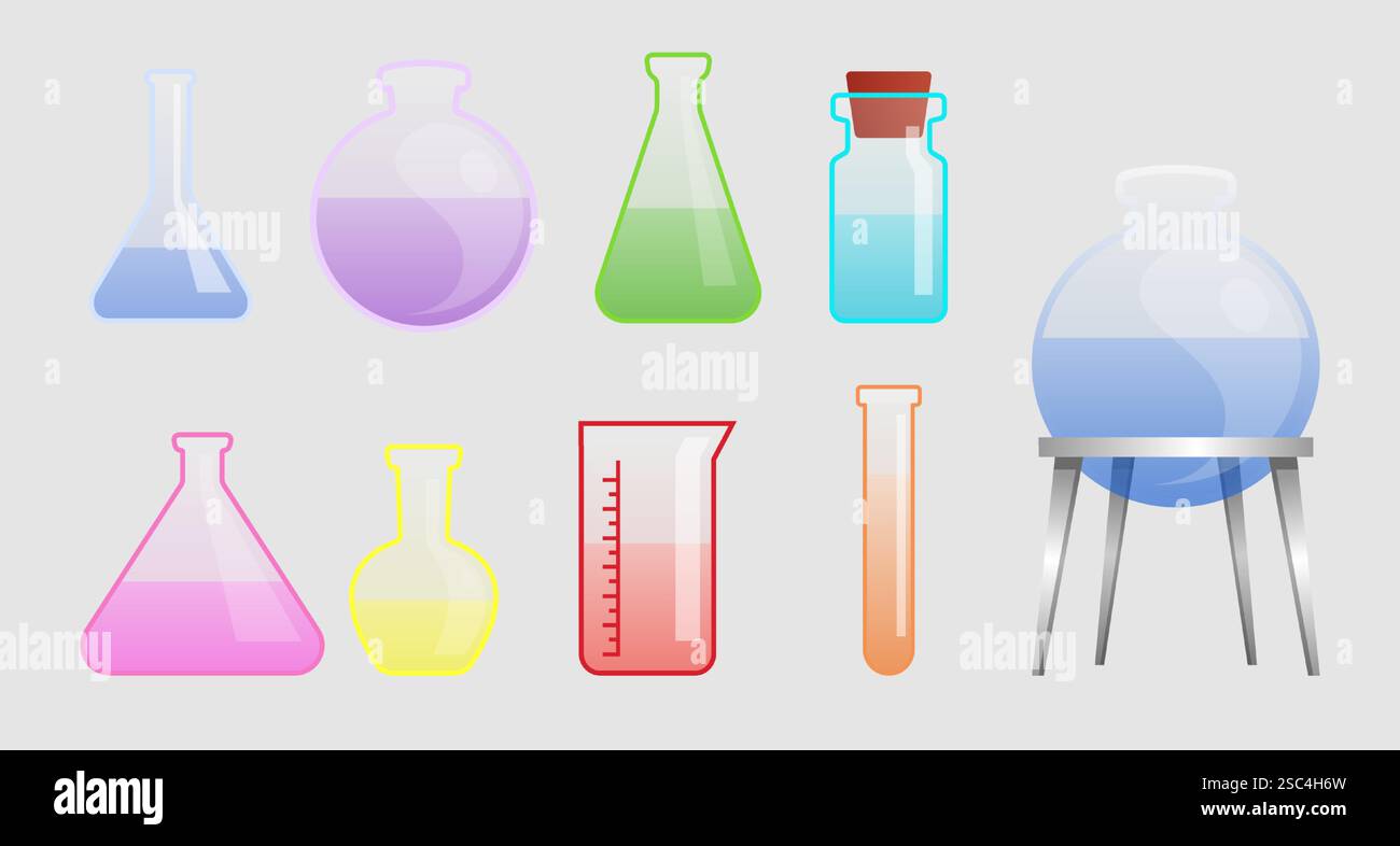 Colorful Laboratory Transparent Glass flask Set Illustration Stock ...