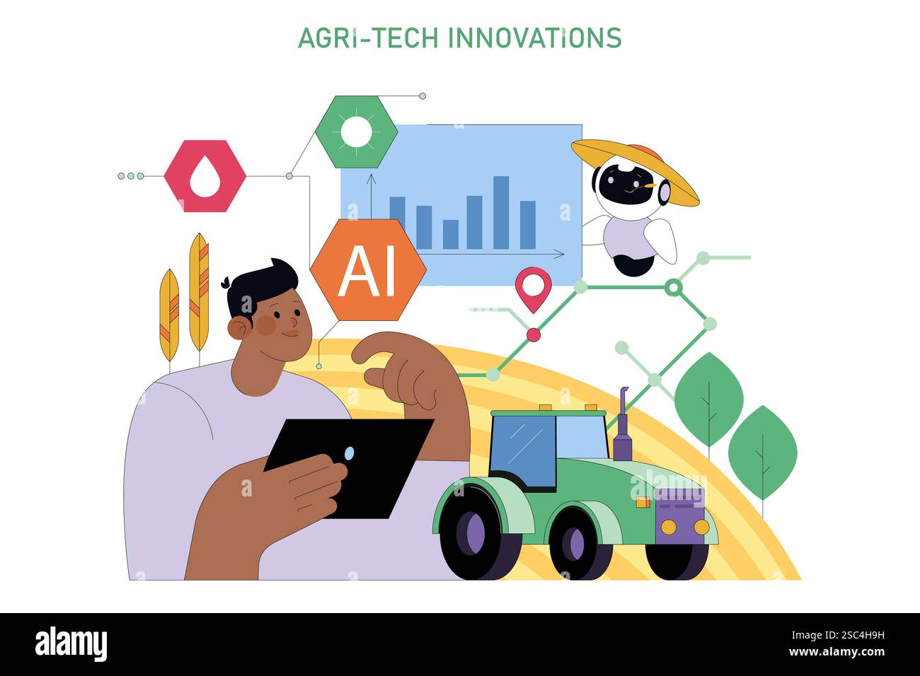 National Agriculture Day concept. Illustration of a farmer using AI and ...