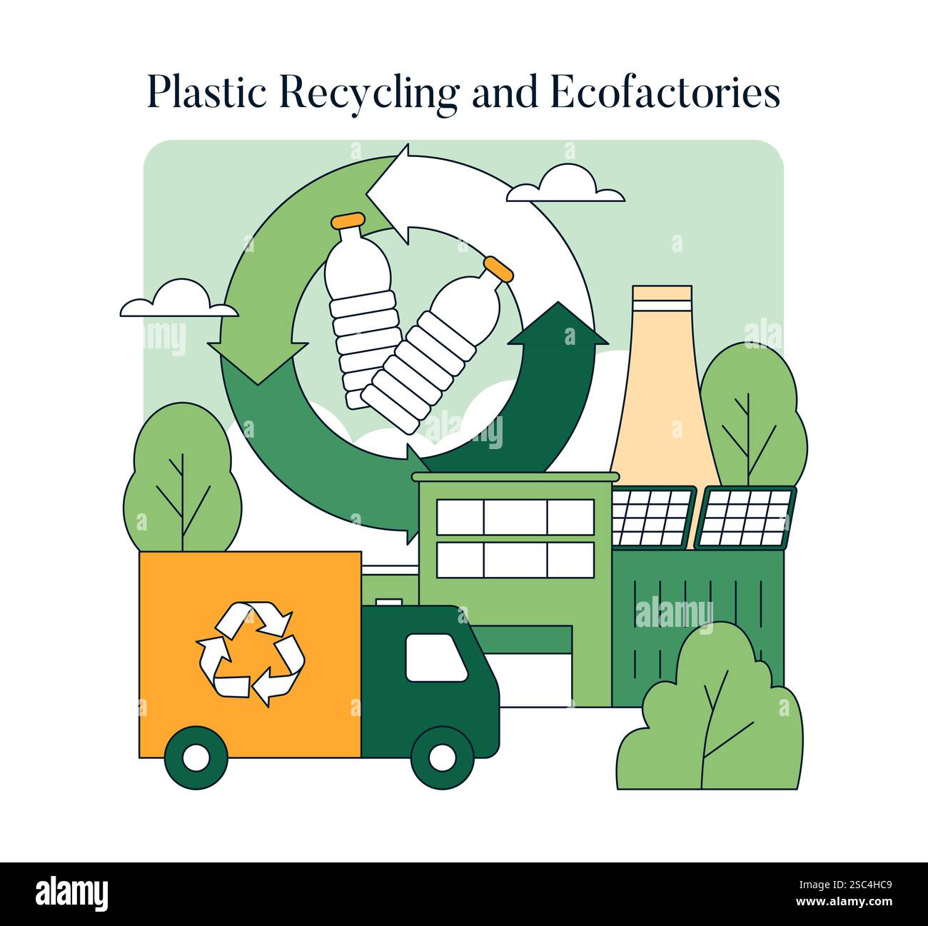 Plastic Recycling and Ecofactories concept. This illustration ...