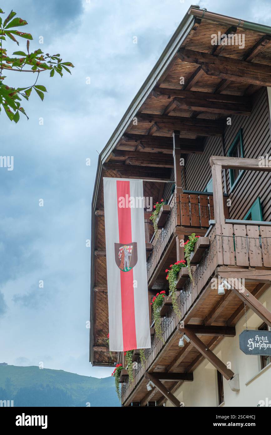 Hotel-Zum-Hirschen in Zell Am See, Salzburg, Austria. Austrian flag ...