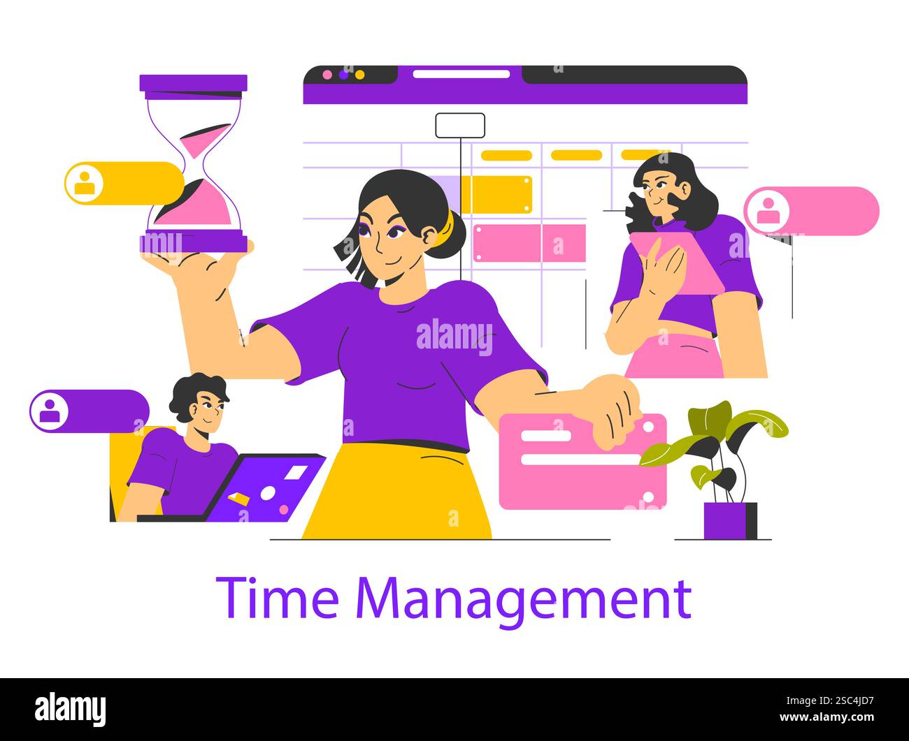 Time management concept illustrated through diverse characters engaging ... Time management concept illustrated through diverse characters engaging ...