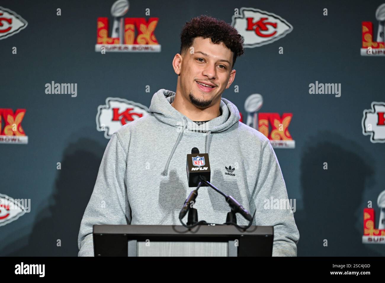 Kansas City Chiefs Quarterback Patrick Mahomes during a media conference at the New Orleans ...