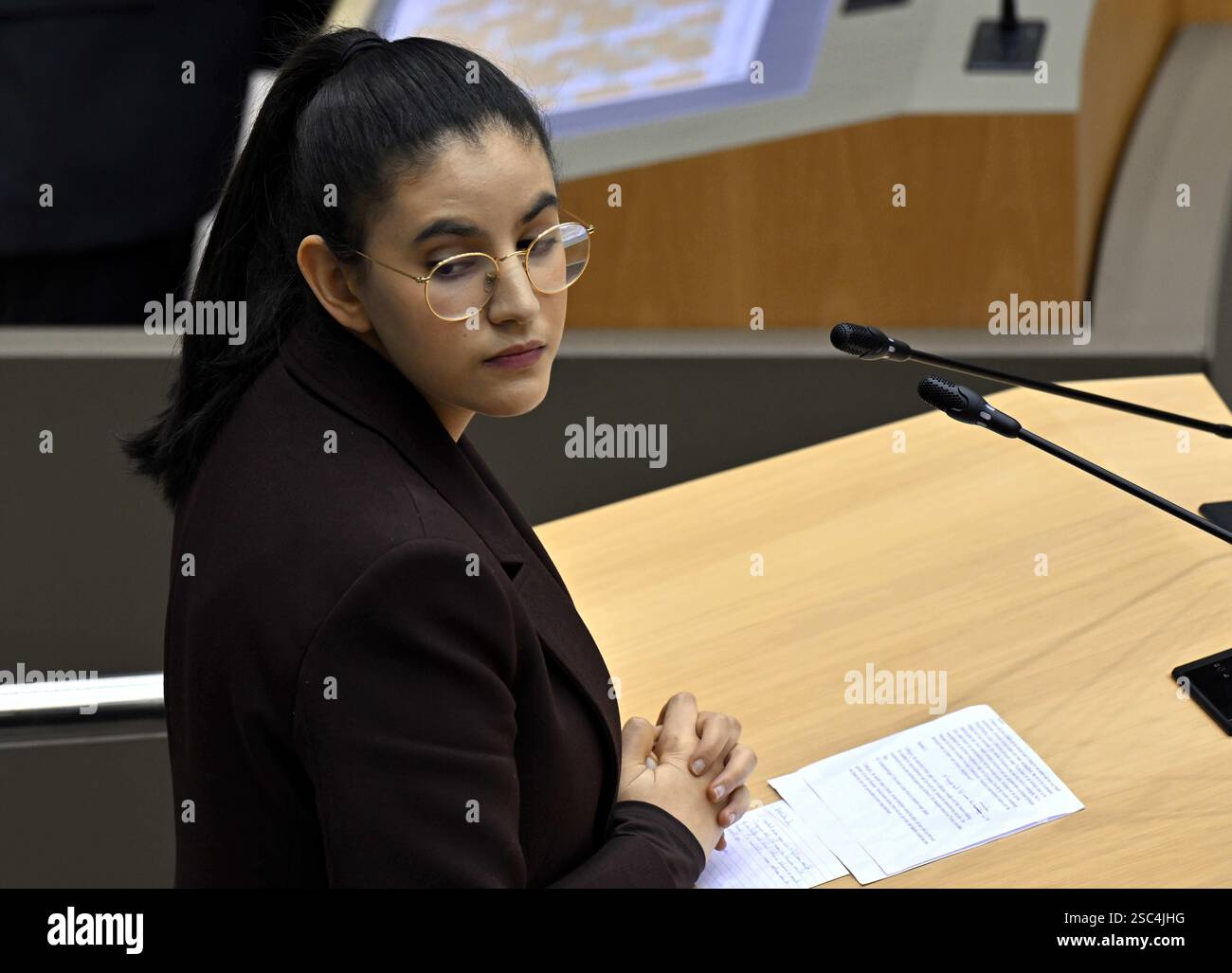 vooruit's Hiba Faraji pictured during a plenary session of the Flemish ...
