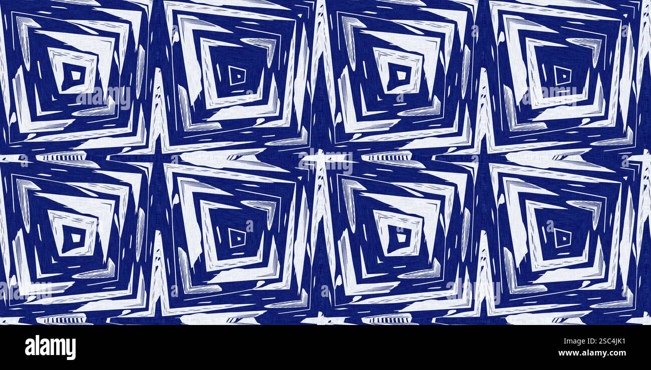 Geometric indigo shape seamless border. Irregular hand drawn batik ...