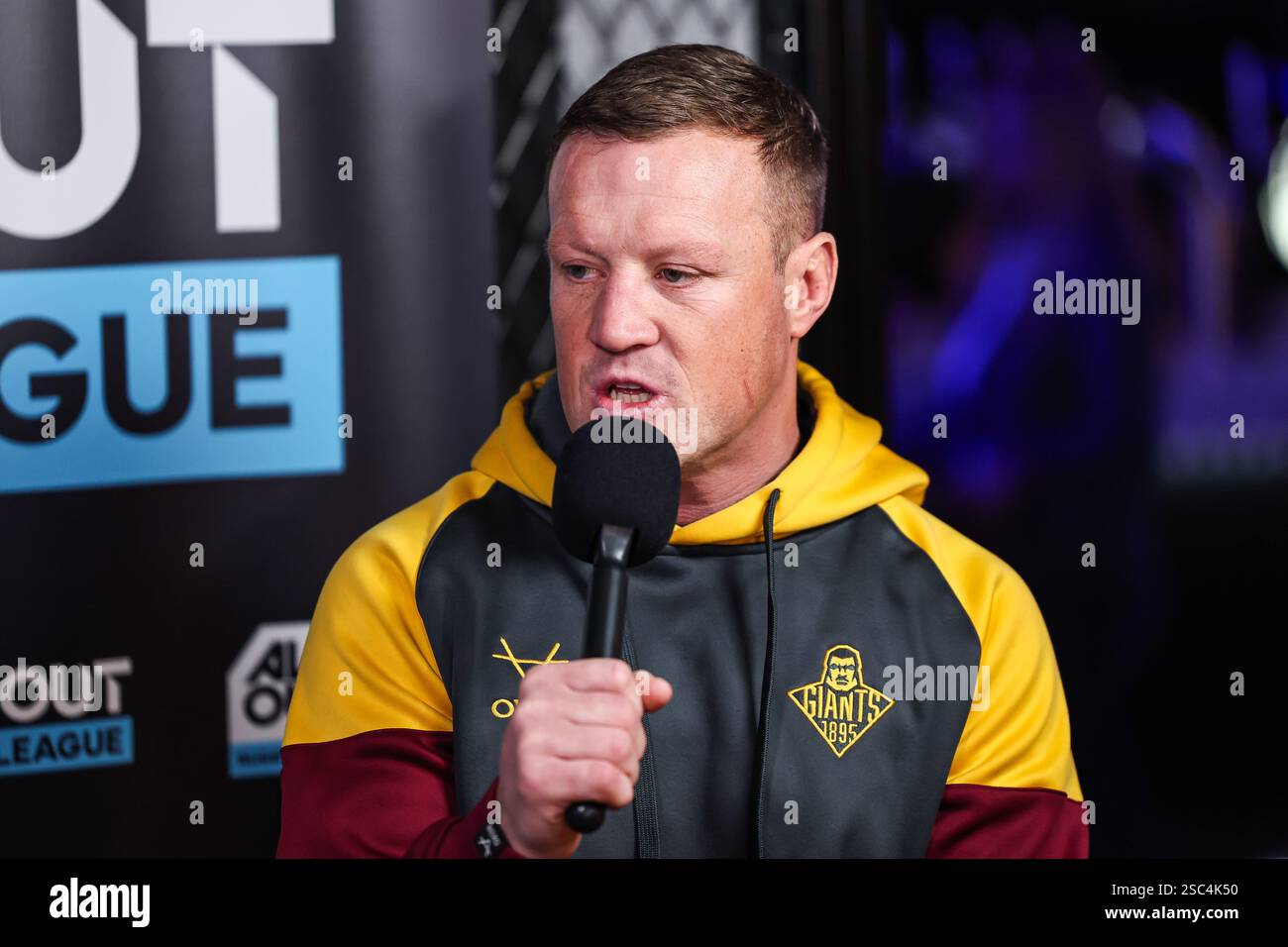 Luke Robinson Head Coach of Huddersfield Giants being interviewed ...