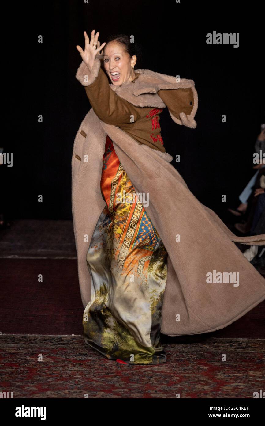 Model Pat Cleveland is seen on the catwalk at the Lingua Franca fashion ...
