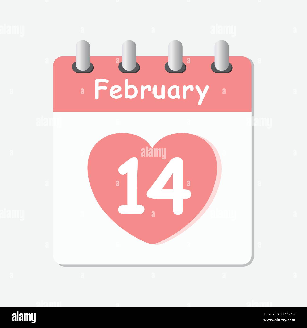 14 February, valentin's day, spiral calender icon, light pinkish love ...