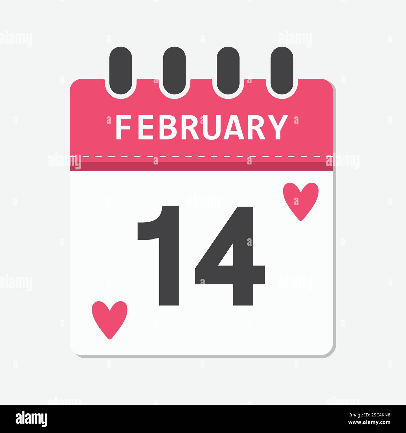 14 February. valentine's day calendar icon. pink calendar, two little ...