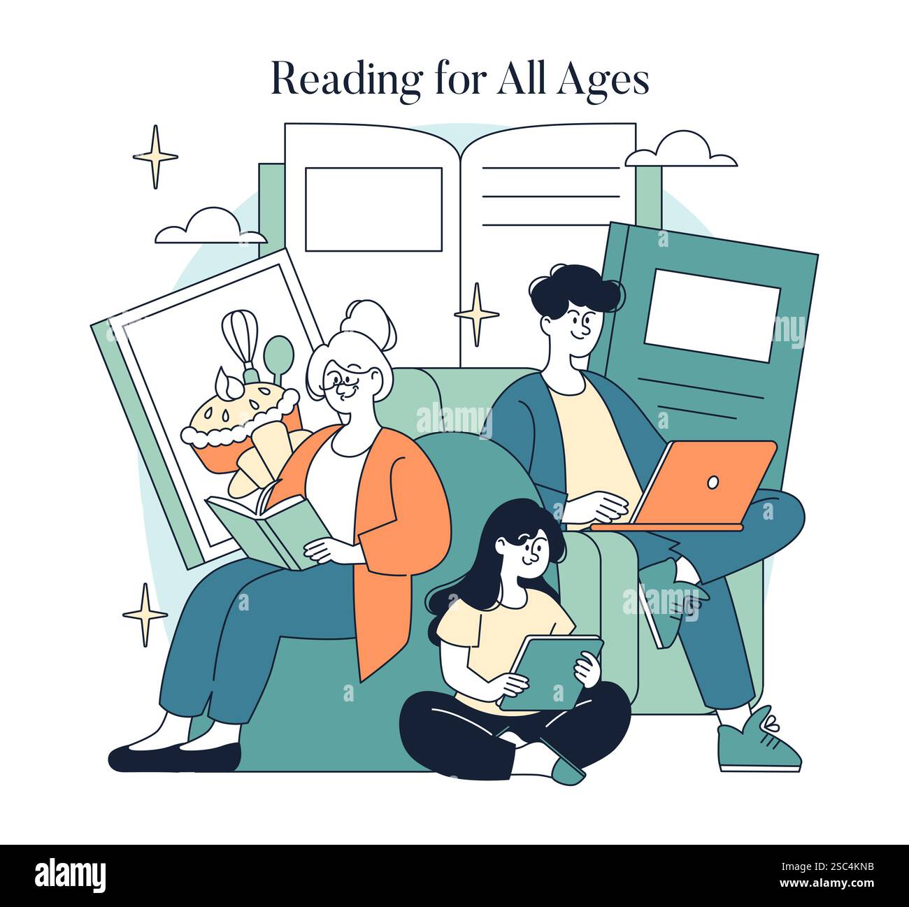 World Book Day illustration. Families engage in reading across ...