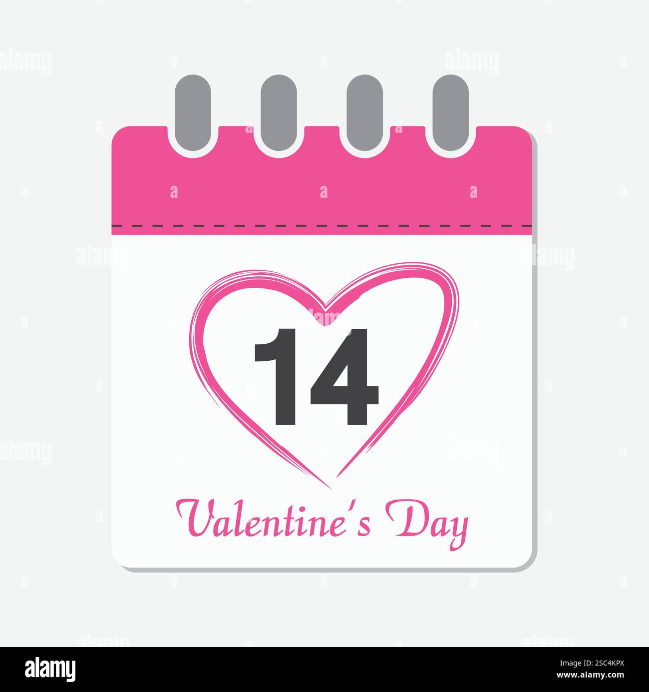 14 February. valentine's day. spiral calnedar icon pink calendar ...