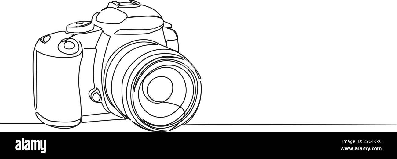 continuous single line drawing of DSLR camera, line art vector ...