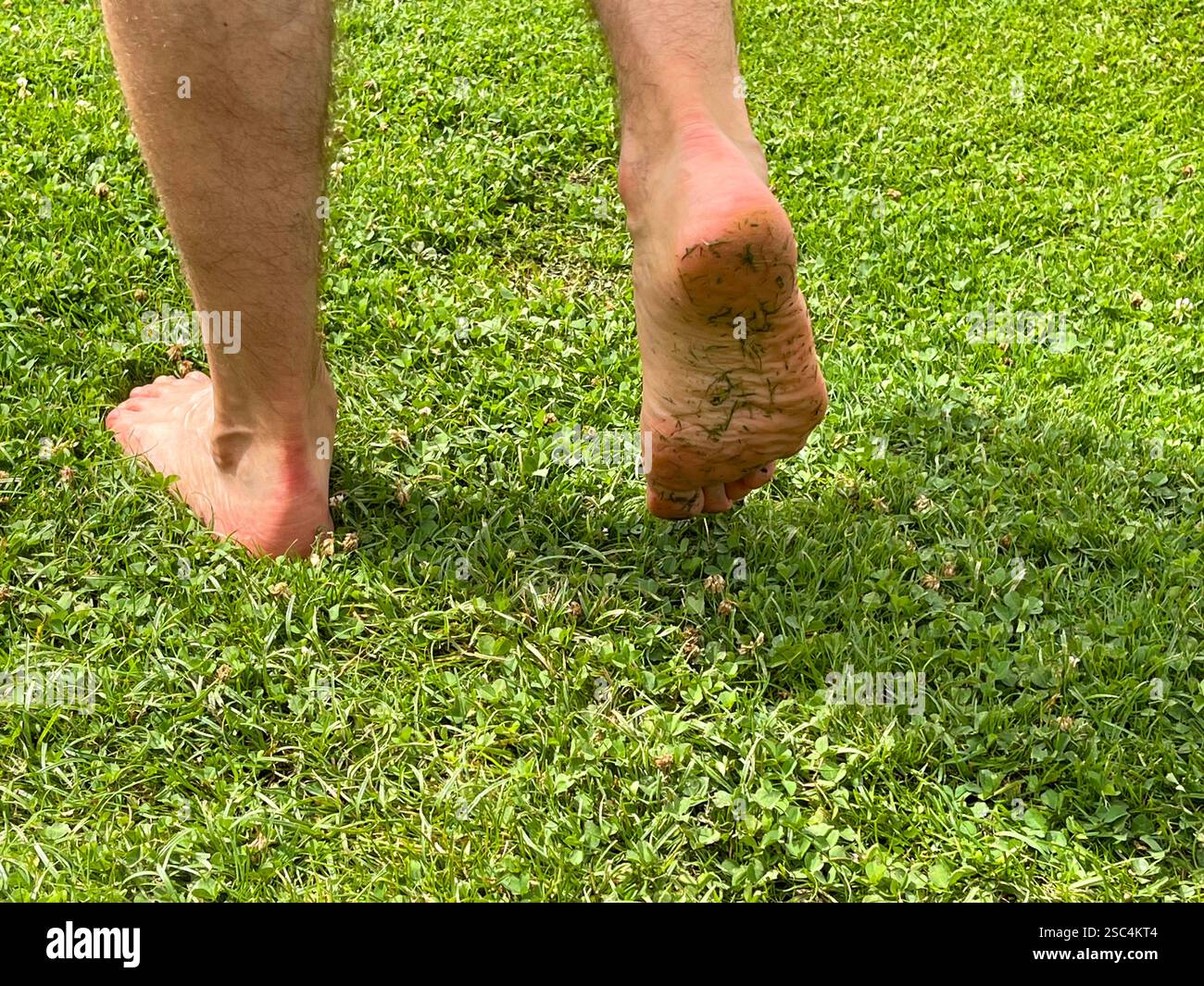 Man walking barefoot on grass Stock Photo - Alamy
