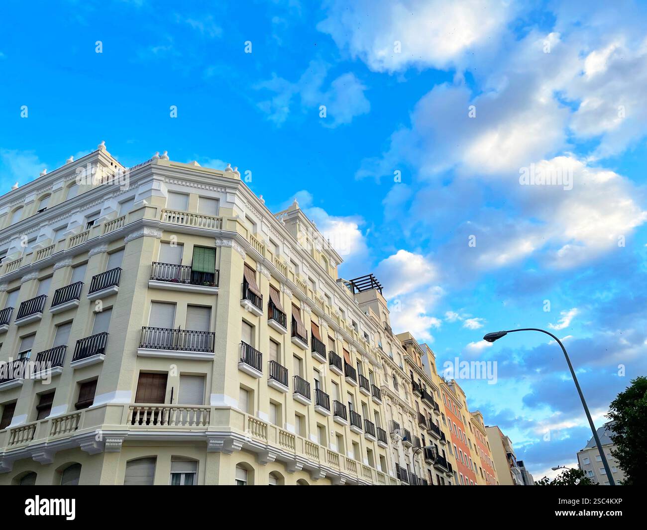 Facade of houses. General Diaz Porlier street, Madrid, Spain Stock ...